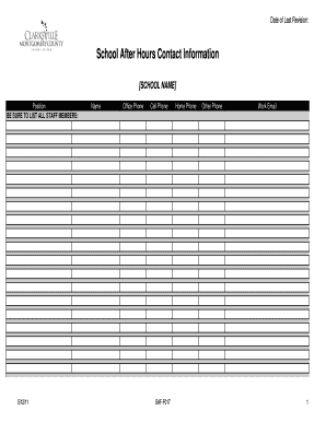 Fillable Online School After Hours Contact Information - cmcss.net Fax ...
