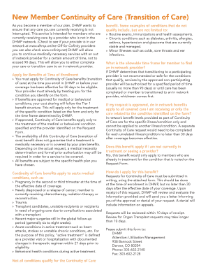 Fillable Online New Member Continuity of Care (Transition of Care) Fax ...