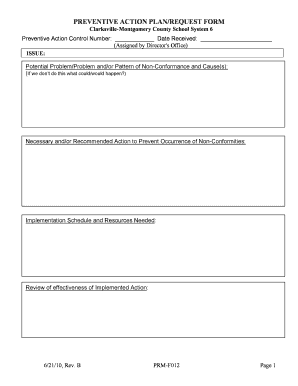 Fillable Online PREVENTIVE ACTION PLAN/REQUEST FORM Clarksville-Montgomery ... Fax Email Print ...