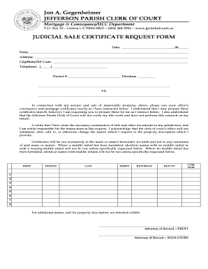 Fillable Online jpclerkofcourt JUDICIAL SALE CERTIFICATE REQUEST FORM ...