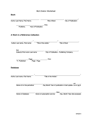 Fillable Online MLA Citation template 2014 Fax Email Print - pdfFiller