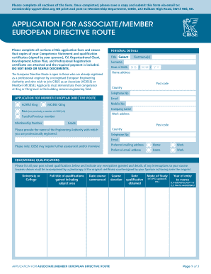 Fillable Online cibse APPLICATION FOR ASSOCIATE/MEMBER EUROPEAN DIRECTIVE ROUTE Fax Email Print ...