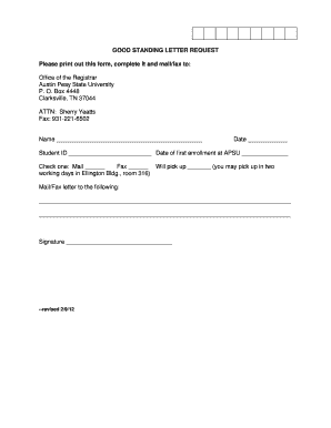 Fillable Online apsu GOOD STANDING LETTER REQUEST Fax Email Print ...