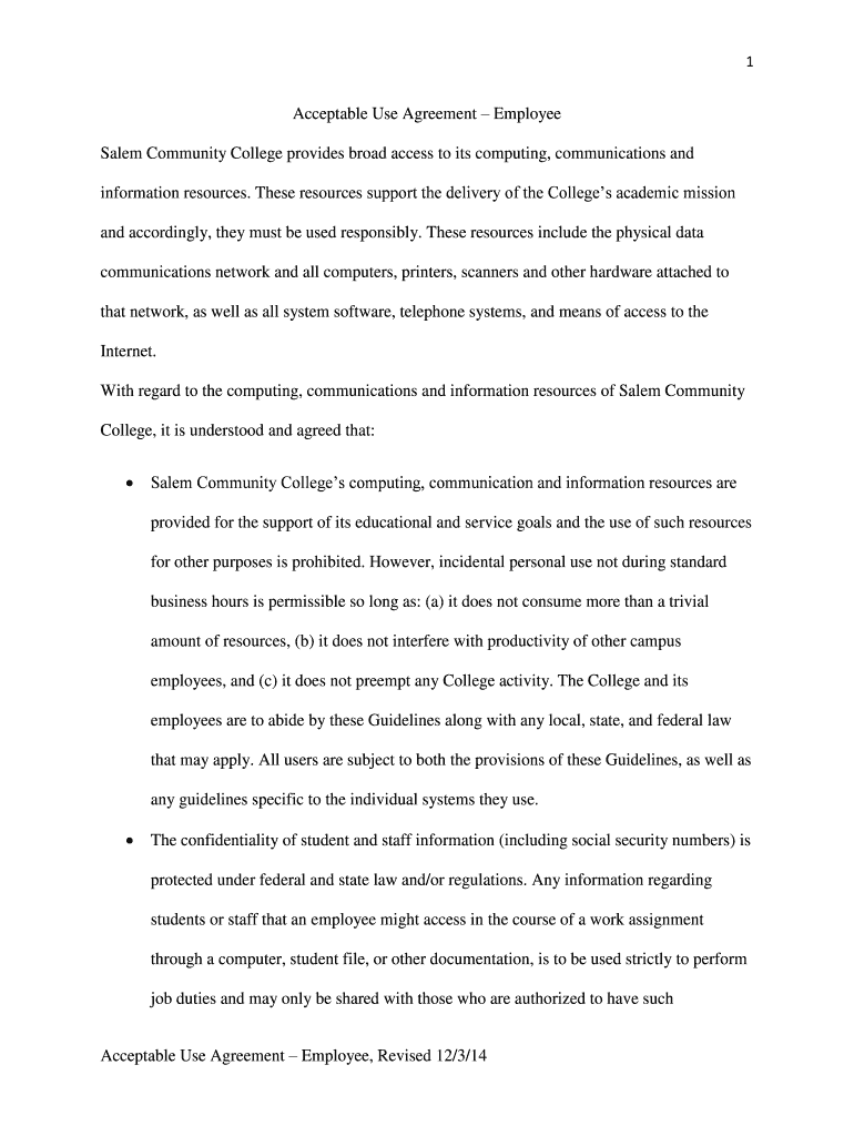 Fillable Online Acceptable Use Agreement Employee Fax Email Print ...