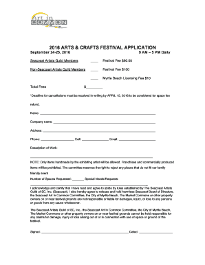 Fillable Online 2016 FALL ARTS & CRAFTS FESTIVAL APPLICATION Fax Email ...