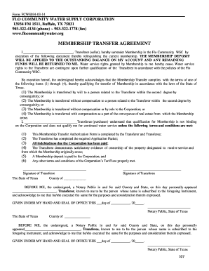 Fillable Online flocommunitywater MEMBERSHIP TRANSFER AGREEMENT ...