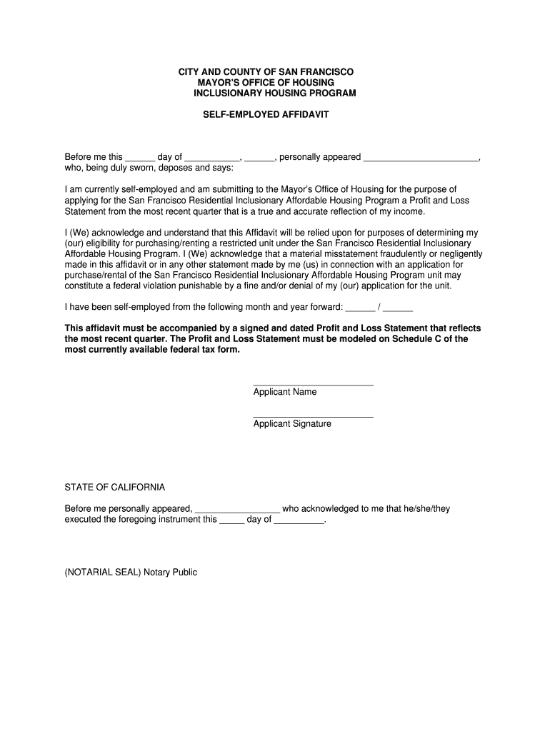 Fillable Online Self-Employed Affidavit.doc Fax Email Print - pdfFiller