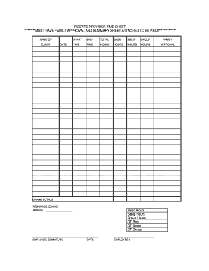 Fillable Online sui RESPITE PROVIDER TIME SHEET - sui Fax Email Print ...