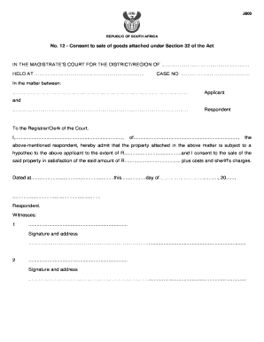 Fillable Online justice gov 12 - Consent to sale of goods attached under Section 32 of the Act ...