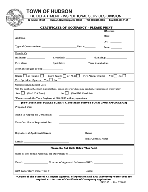 Fillable Online hudsonnh FIRE DEPARTMENT - INSPECTIONAL SERVICES ...