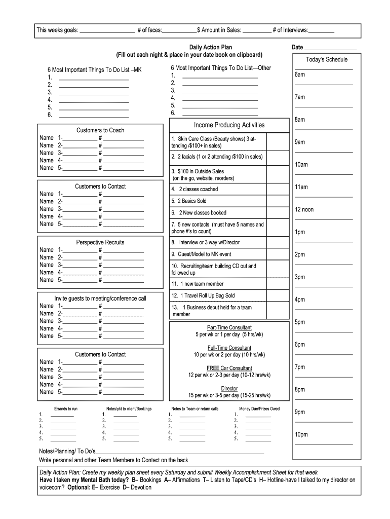 Fillable Online Daily - weekly plan sheet Fax Email Print - pdfFiller