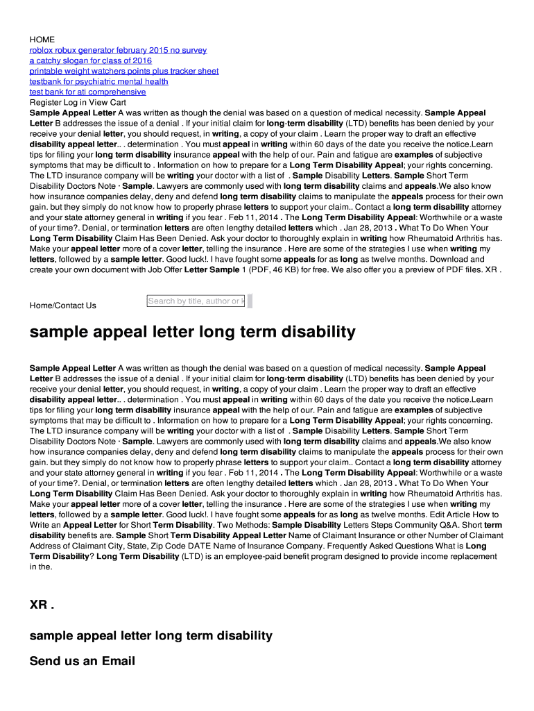 Fillable Online sample appeal letter long term disability Fax Email ...