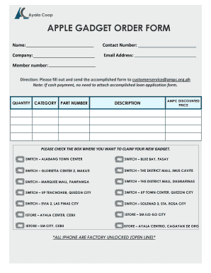 Fillable Online Ayala Coop APPLE GADGET ORDER FORM Fax Email Print ...