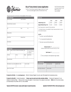 Fillable Online yumaaz City of Yuma Animal License Application City of Yuma ... Fax Email Print ...