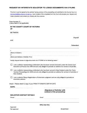 Fillable Online REQUEST BY INTERSTATE SOLICITOR TO LODGE DOCUMENTS VIA E ... Fax Email Print ...