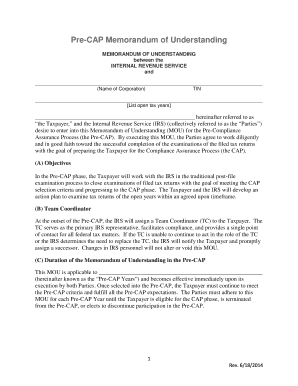 Fillable Online irs Pre-CAP Memorandum of Understanding Fax Email Print ...