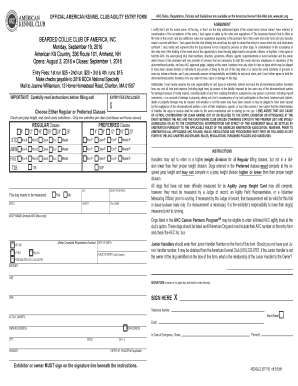Fillable Online OFFICIAL AMERICAN KENNEL CLUB AGILITY ENTRY FORM AKC ...
