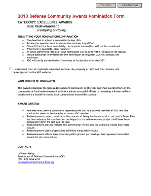 Fillable Online 2013 Defense Community Awards Nomination Form Fax Email ...