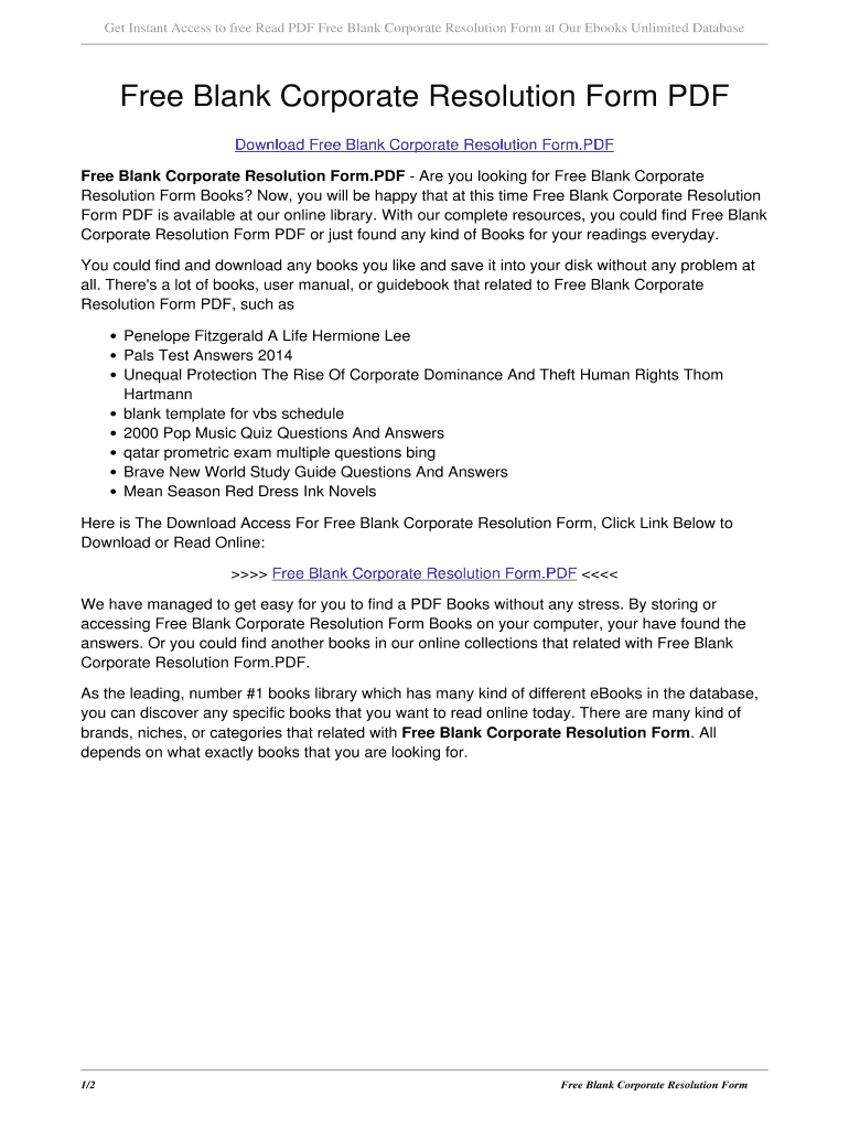 Fillable Online Free Blank Corporate Resolution Form PDF. free blank ...