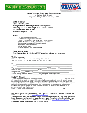 Fillable Online VAWA Freestyle State Dual Championship Skyline High ...