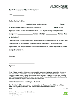 Fillable Online Gender Expression and Gender Identity Form Fax Email ...