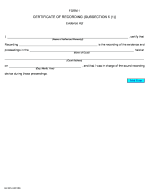 Fillable Online ontariocourtforms on FORM 1 CERTIFICATE OF RECORDING ...