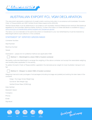 Fillable Online AUSTRALIAN EXPORT FCL VGM DECLARATION Fax Email Print ...
