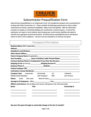 Fillable Online Subcontractor Prequalification Form - Collier ...