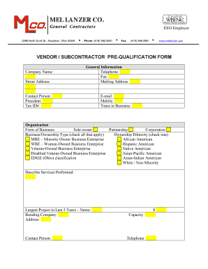 Fillable Online VENDOR / SUBCONTRACTOR PRE-QUALIFICATION FORM Fax Email ...