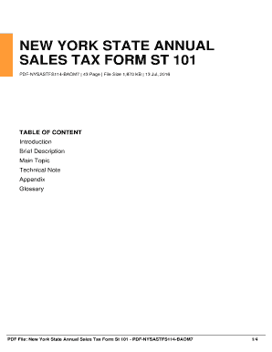 Fillable Online NEW YORK STATE ANNUAL SALES TAX FORM ST 101 PDF ... Fax ...