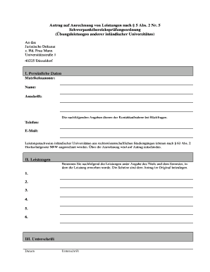 Fillable Online Antrag auf Anerkennung von Leistungen nach 6 Abs Fax ...