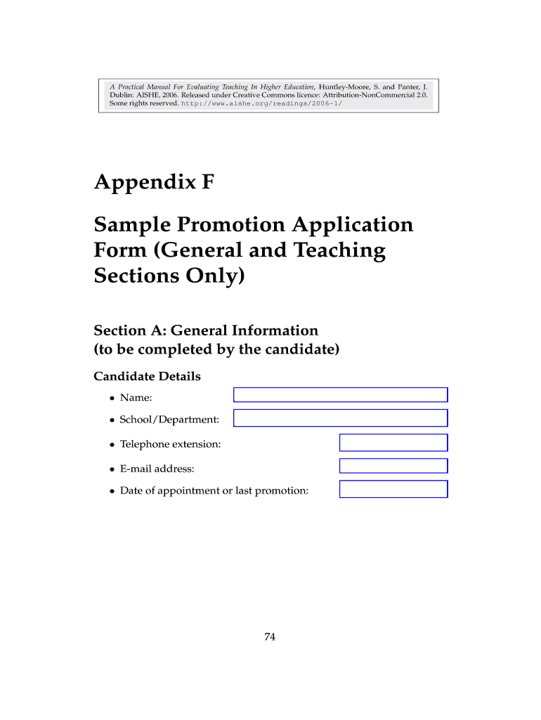 Fillable Online aishe Appendix F Sample Promotion Application Form (General and ... Fax Email ...