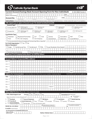Fillable Online csb co Current Account/Savings Bank Account Opening Form for Non ... - csb co ...