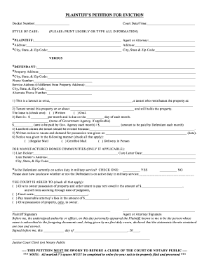 Fillable Online mctx PLAINTIFF S PETITION FOR EVICTION Fax Email Print ...