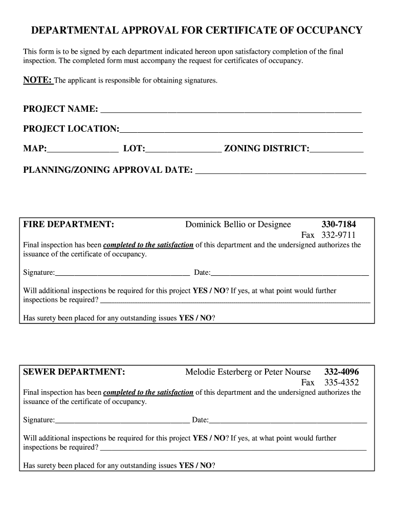 Fillable Online rochesternh DEPARTMENTAL APPROVAL FOR CERTIFICATE OF ...