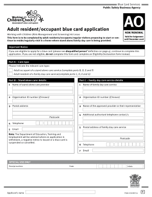 Fillable Online Adult resident/occupant blue card application. Adult ...