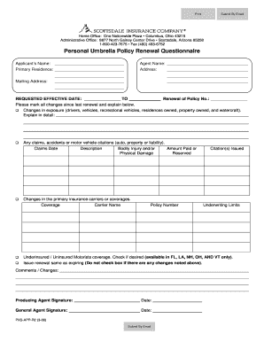 Fillable Online Personal Umbrella Policy Renewal Questionnaire - scui ...
