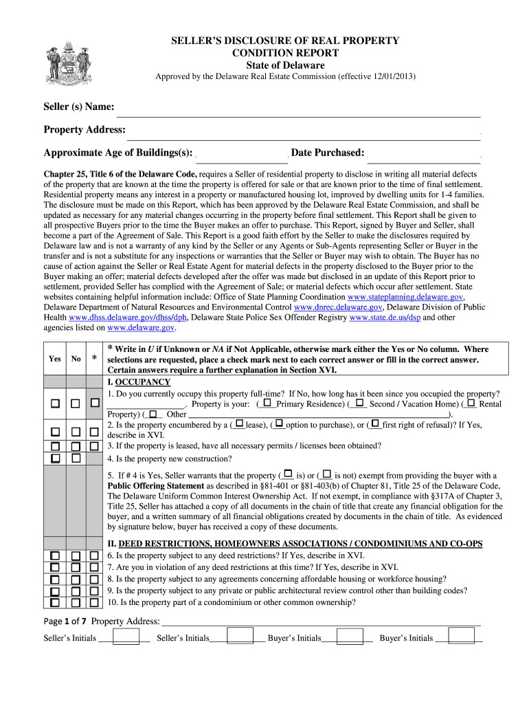 Fillable Online SELLER S DISCLOSURE OF REAL PROPERTY CONDITION REPORT ...