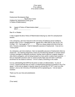 Fillable Online EDD appeal letter reasonable assurance.doc Fax Email ...