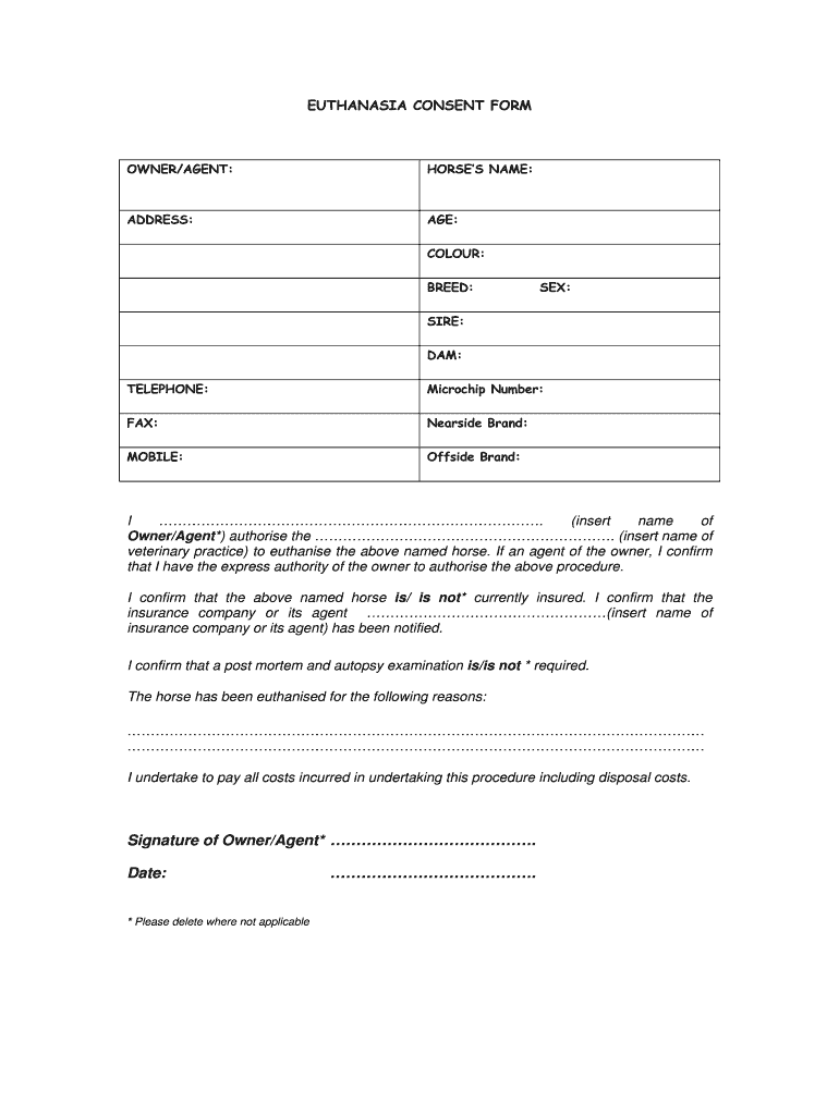 Fillable Online EUTHANASIA CONSENT FORM.doc Fax Email Print - pdfFiller
