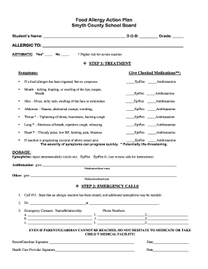 Fillable Online scsb Food Allergy Action Plan - scsb.org Fax Email ...