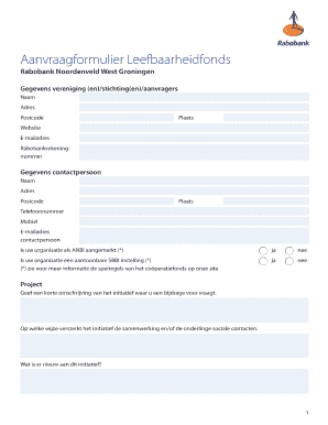 Fillable Online Aanvraagformulier Leefbaarheidfonds - rabobank.nl Fax ...