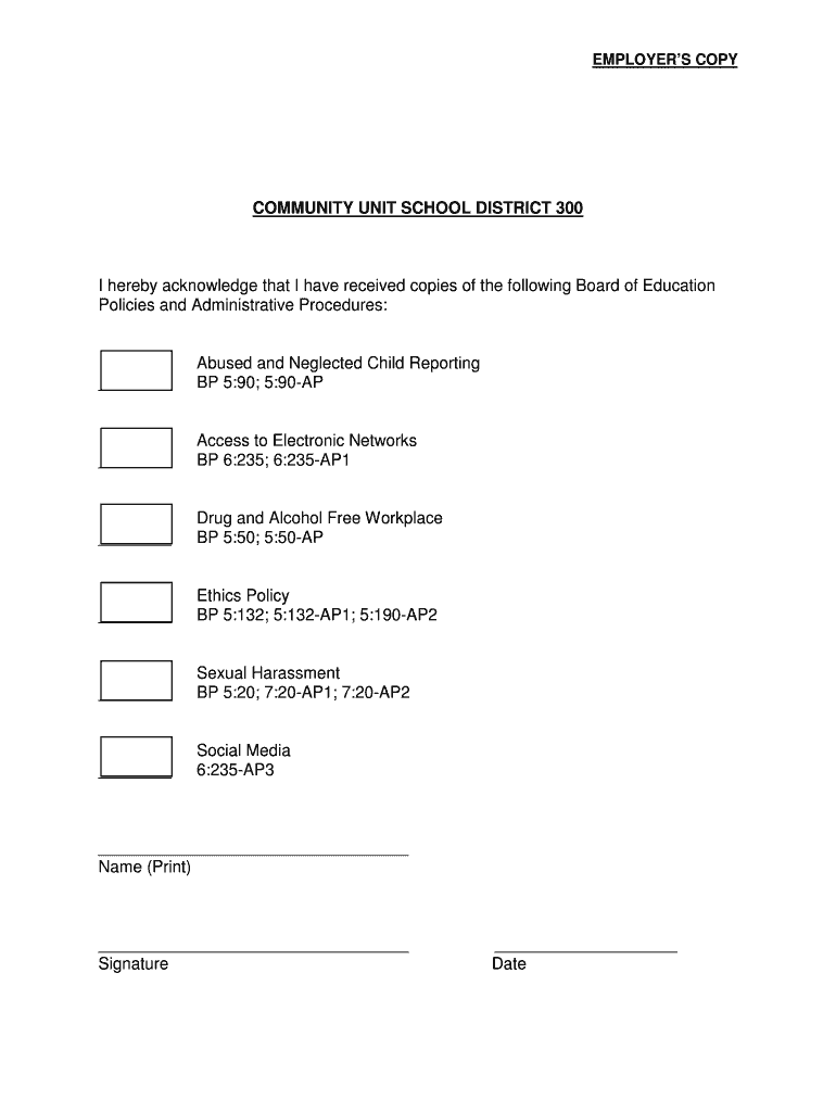 Fillable Online d300 Acknowledgement of Board Policies Fax Email Print - pdfFiller
