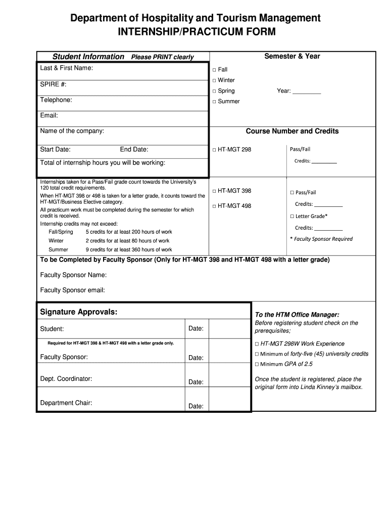 Fillable Online isenberg umass INTERNSHIP/PRACTICUM FORM Fax Email ...