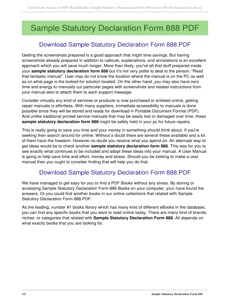 Fillable Online Sample Statutory Declaration Form 888. sample statutory declaration form 888 Fax ...