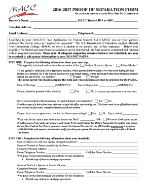 Fillable Online 2016-2017 PROOF OF SEPARATION FORM Fax Email Print ...