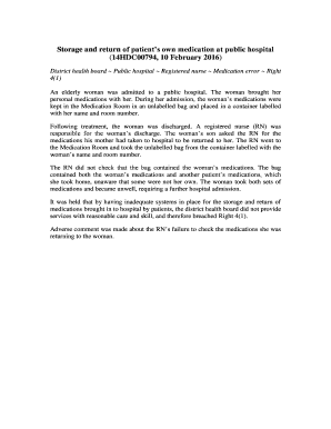 Fillable Online Storage and return of patients own medication at public ...