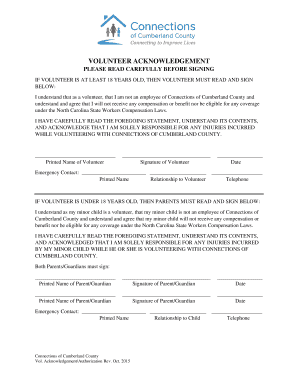 Fillable Online connectionsofcc VOLUNTEER ACKNOWLEDGEMENT ...