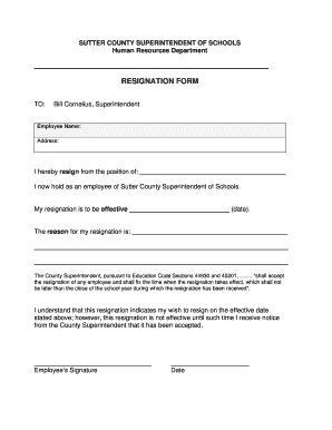 Fillable Online RESIGNATION FORM - sutter.k12.ca.us Fax Email Print ...