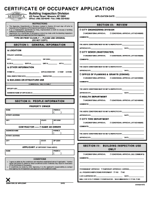 Fillable Online ftp ci missoula mt CERTIFICATE OF OCCUPANCY APPLICATION.doc - ftp ci missoula mt ...